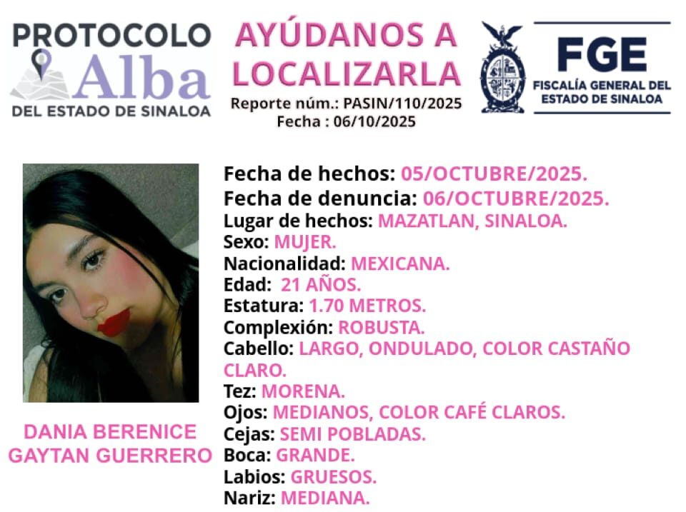 Dania Berenice Gaytán Guerrero desaparece en Mazatlán; activan ...